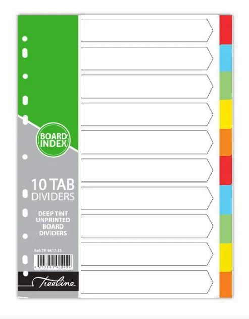 Treeline A4 File Divider Board Tab 1 - 8-Digit Store
